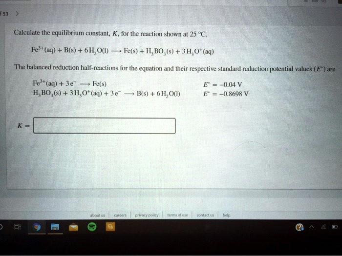 Solved Calculate The Equilibrium Constant K For The Reaction Shown