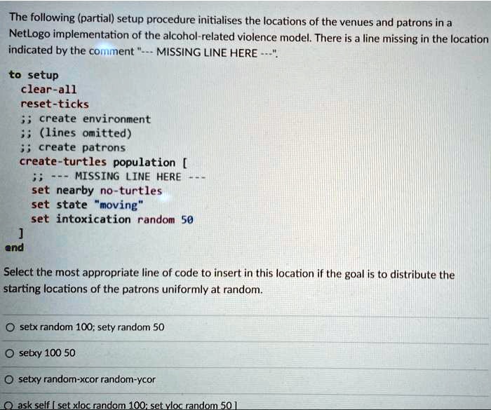 Solved The Following Partial Setup Procedure Initializes The Locations Of The Venues And