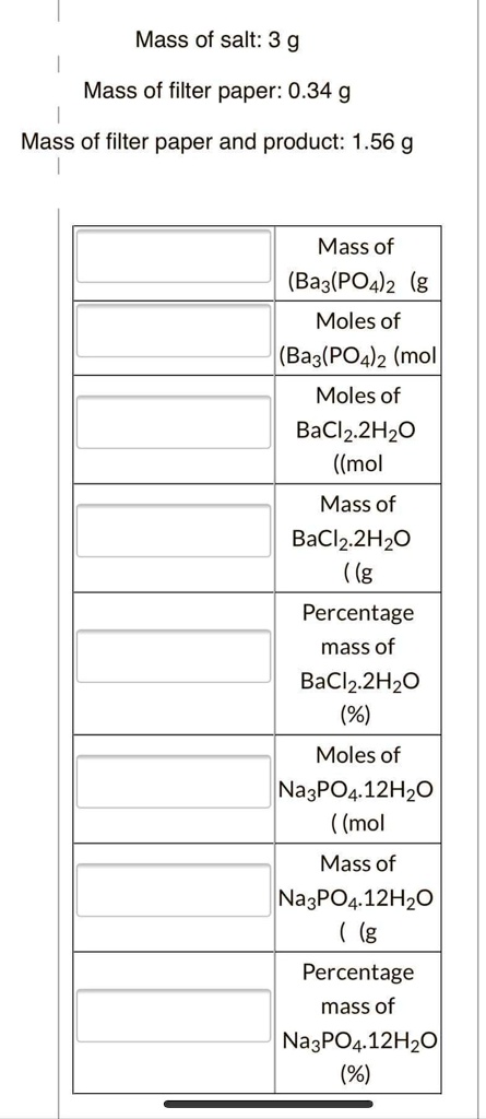 mass of salt 3 g mass of filter paper 034 g mass of filter paper and ...