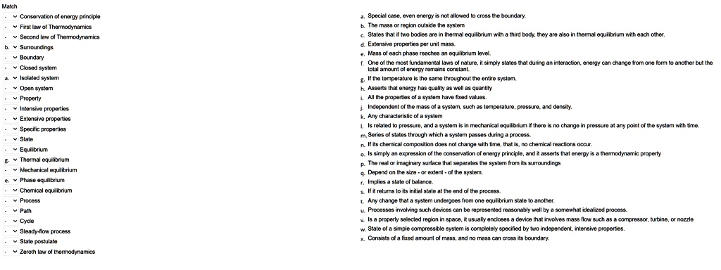 SOLVED: Texts: Match vs Conservation of energy principle First law of Thermodynamics vs Second ...
