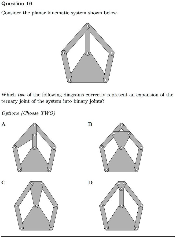 SOLVED: Question 16 Consider the planar kinematic system shown below. Which two of the following ...