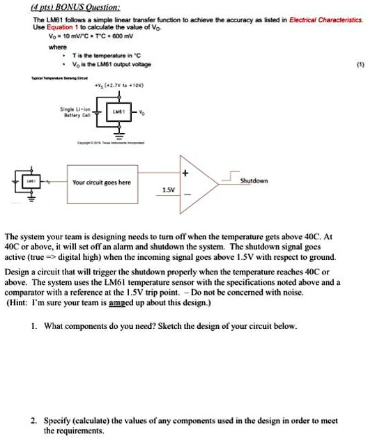 (4 pts) BONUS Question: The LM61 follows a simple linear transfer ...