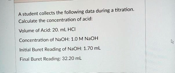 SOLVED: A student collects the following data during titration ...