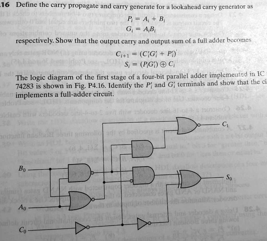 SOLVED: 16 Define the carry propagate and carry generate for a lookahead carry generator as P=A ...