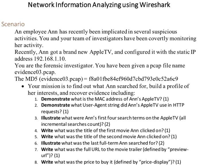[GET ANSWER] Network Information Analyzing using Wireshark Scenario An ...