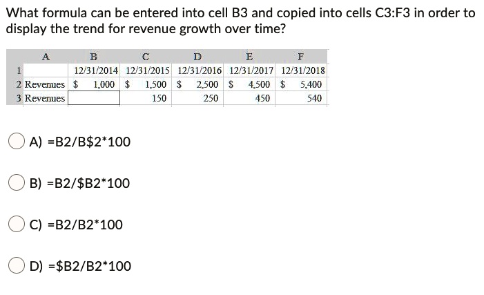 SOLVED: What formula can be entered into cell B3 and copied into cells ...