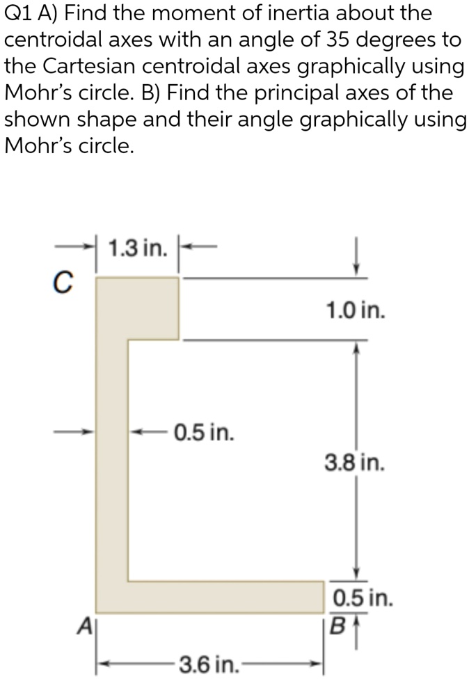 SOLVED: Q1A) Find the moment of inertia about the centroidal axes with an angle of 35 degrees to ...