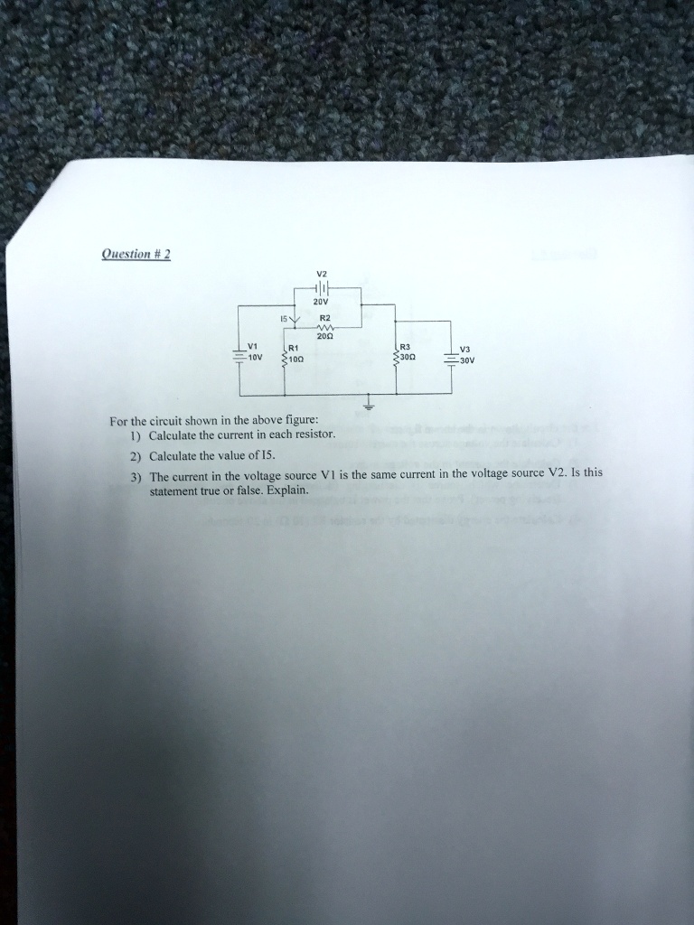 SOLVED: N2 20V R2 = 20Î© V1 = 10V R1 = 100Î© R3 = 300Î© V3 = -30V For the circuit shown in the ...