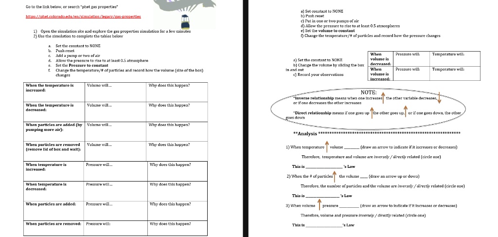 go to the link below or search phet gas properties a set constant to ...