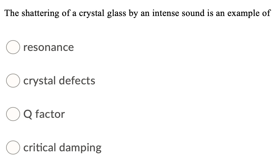 SOLVED: The shattering of a crystal glass by an intense sound is an ...