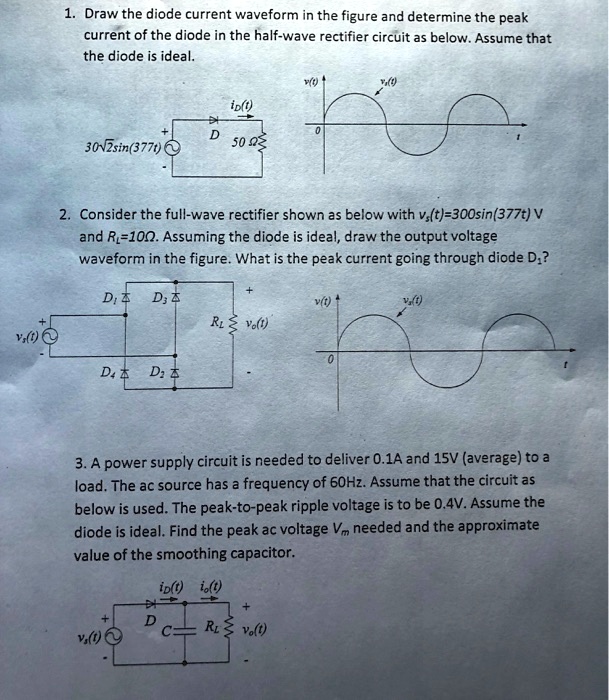 1. Draw the diode current waveform in the figure and determine the peak current of the diode in ...