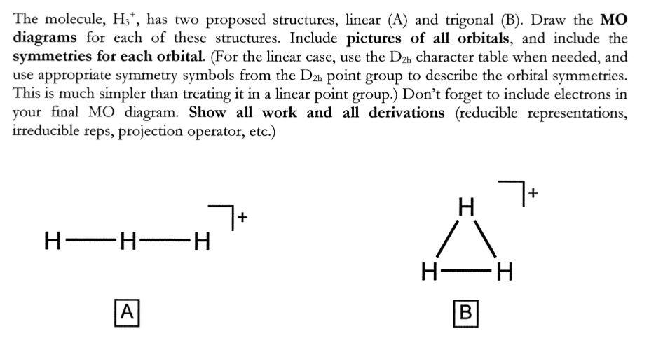 SOLVED: The molecule, H2 has two proposed structures: linear (A) and ...