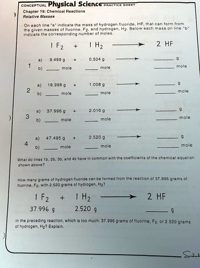 CONCEPTUAL Physical Science PRACTICE SHEET Chapter 19: Chemical ...