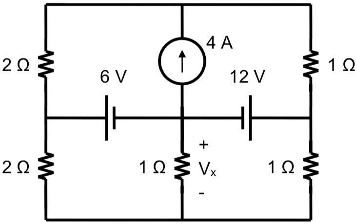 SOLVED: Find Vx in the following circuit by using a.Superposition Theorem and b. Norton's ...