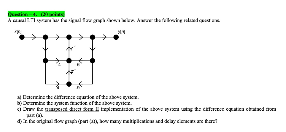 Question - 4.(20 points) A causal LTI system has the signal flow graph shown below. Answer the ...