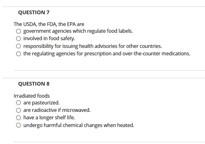 SOLVED QUESTION 7 The USDA The FDA The EPA Are Government Agencies solved-question-7-the-usda-the-fda-the-epa-are-government-agencies
