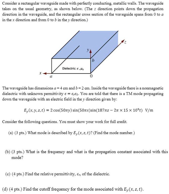 SOLVED: Consider a rectangular waveguide made with perfectly conducting,metallic walls.The ...