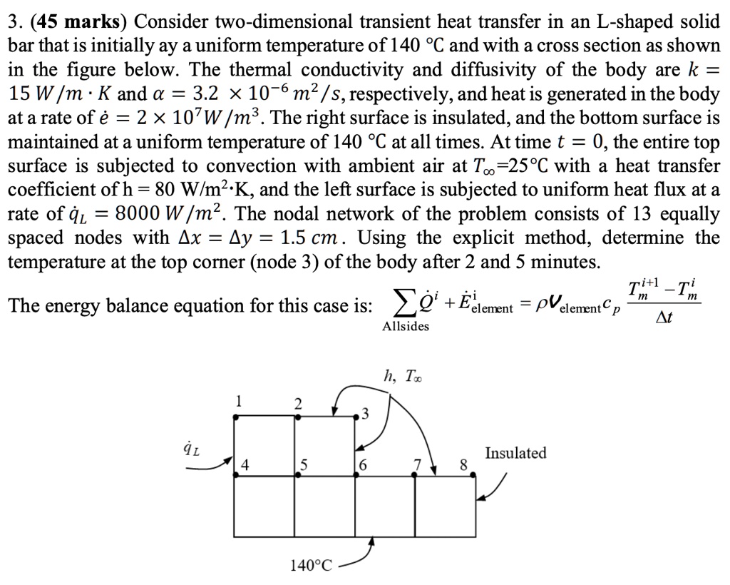 Solved Consider Two Dimensional Transient Heat Transfer In An L Shaped Solid Bar That Is