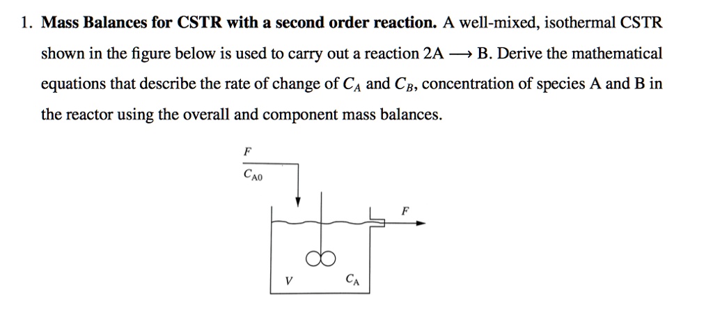 SOLVED: Mass Balances for CSTR with a second-order reaction. A well-mixed, isothermal CSTR shown ...