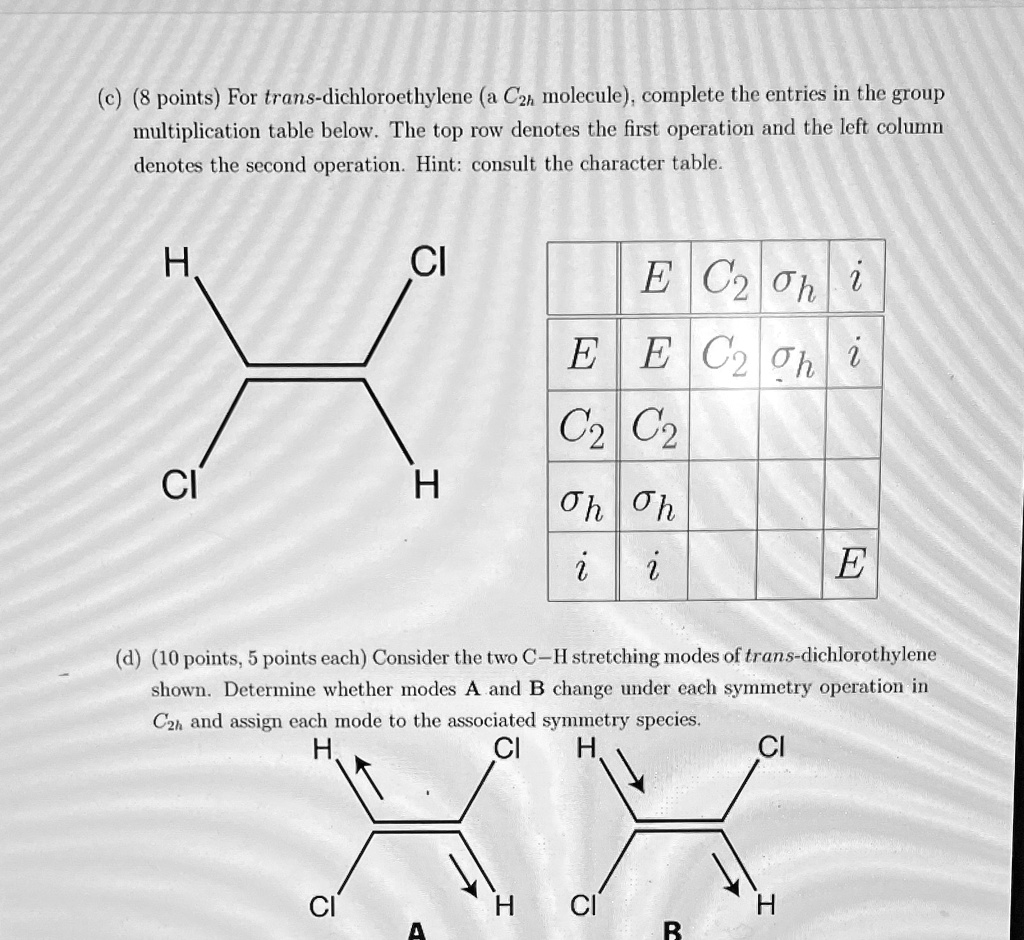 SOLVED: (c) (8 points) For trans-dichloroethylene (a C2h molecule ...