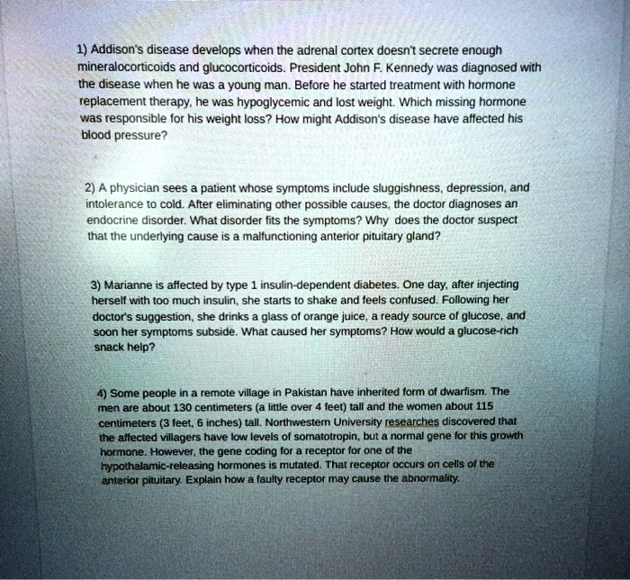 SOLVED: 1) Addison's disease develops when the adrenal cortex doesn't ...