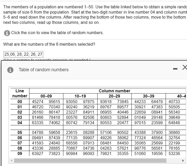 the members of a population are numbered 1 50 use the table linked ...