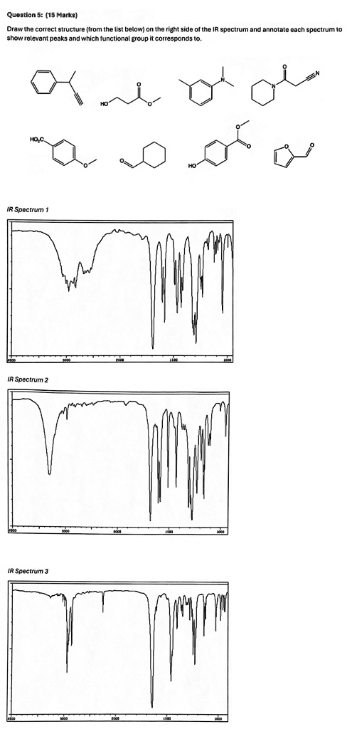 Question 5: (15 Marks) Draw the correct structure (from the list below ...