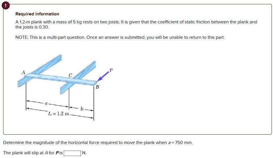 Required information A 1.2-m plank with a mass of 5 kg rests...