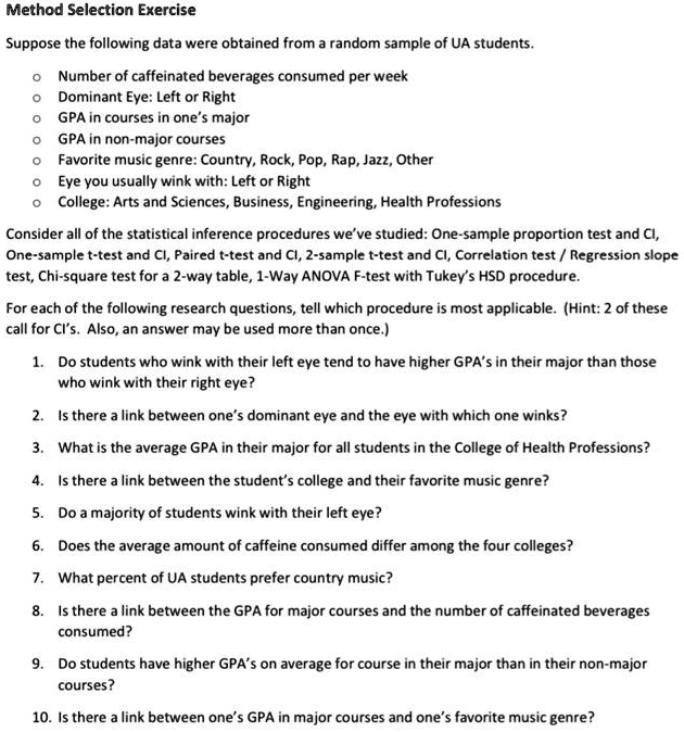 SOLVED: Method Selection Exercise Suppose the following data were obtained from a random sample ...