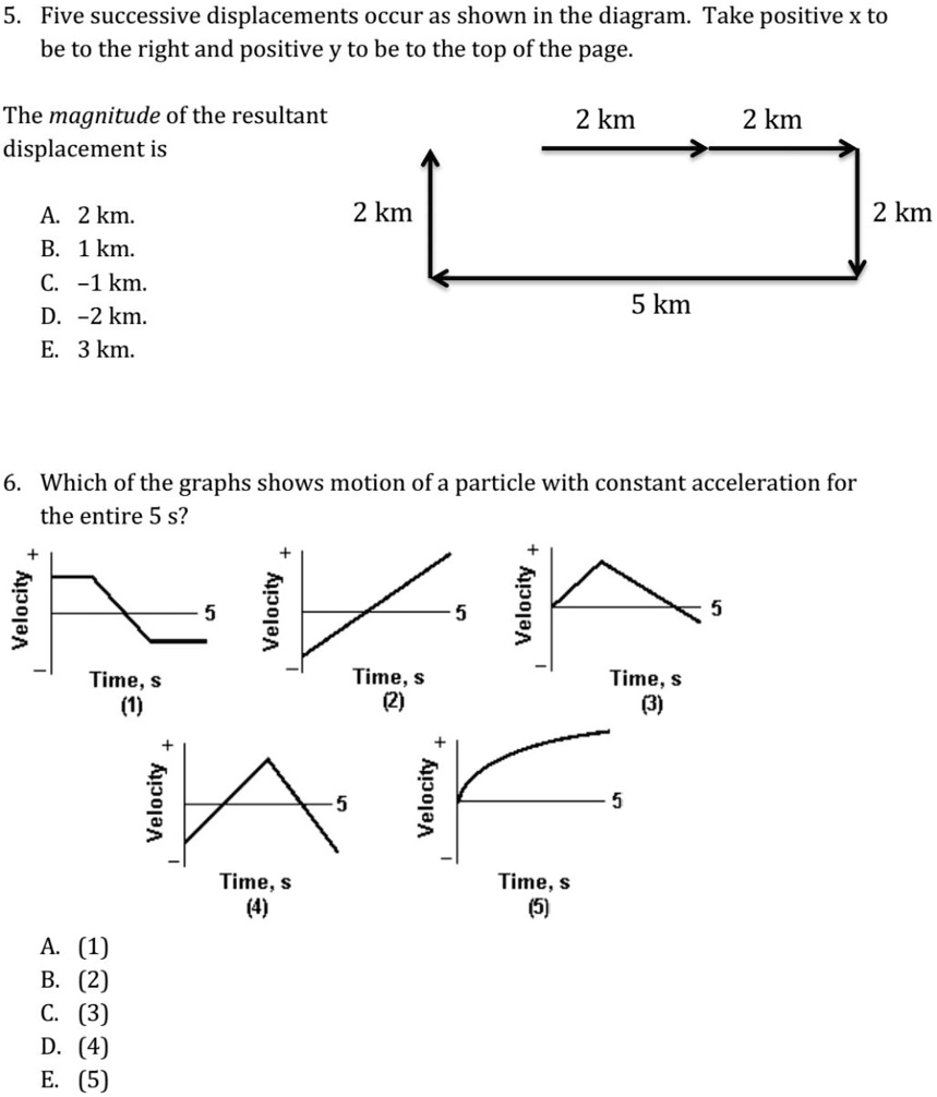 5. Five successive displacements occur as shown in the diagram. Take positive x to be to the ...