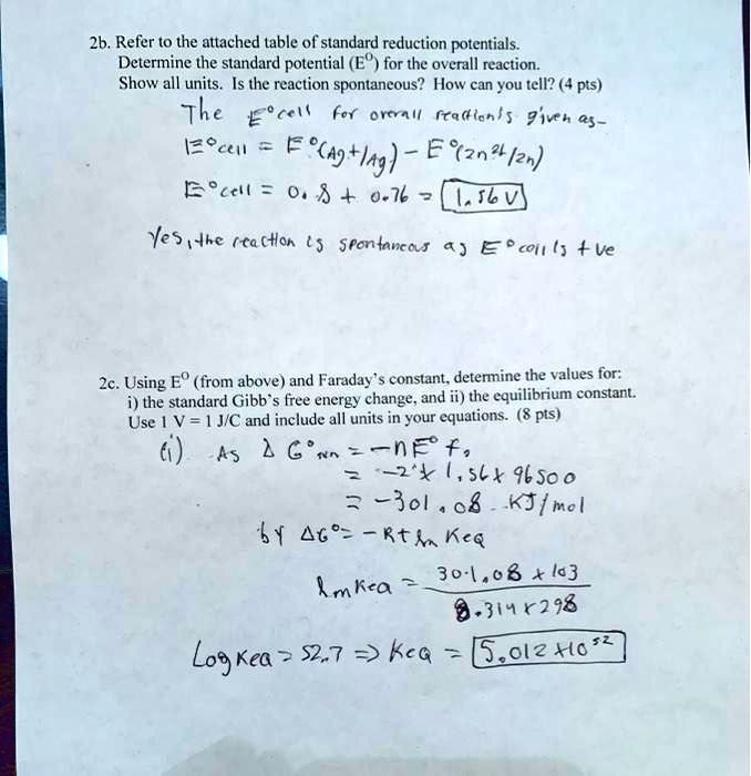 SOLVED: 2h. Refer to the attached table of standard reduction potentials. Determine the standard ...