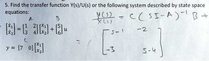 SOLVED: Find the transfer function Y(s)/U(s) for the following system ...