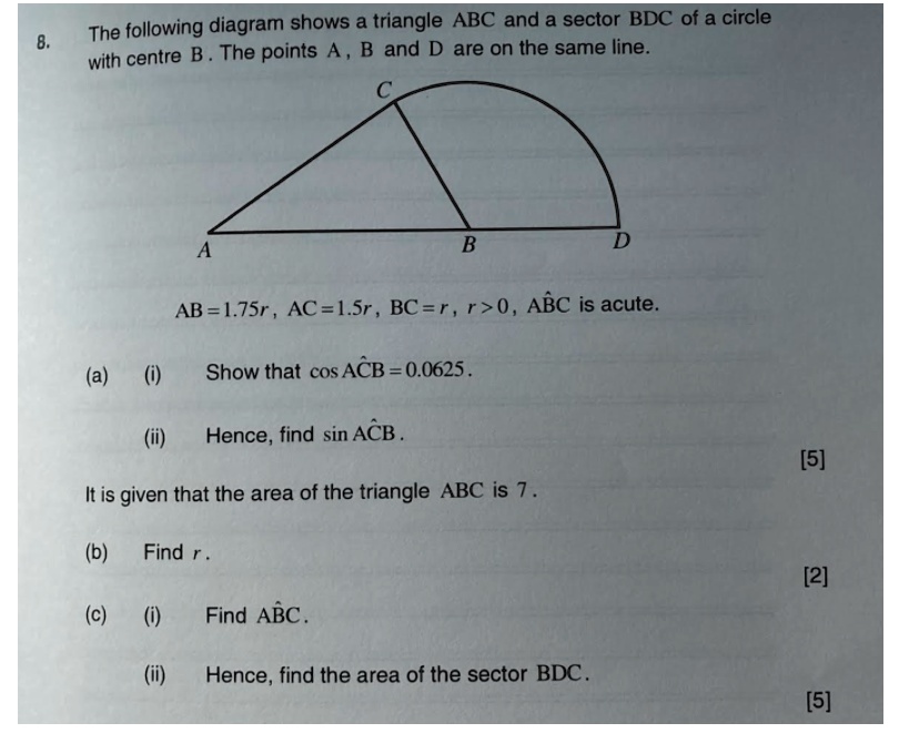 SOLVED: 'I need help with this question The following diagram shows a triangle ABC and a sector ...