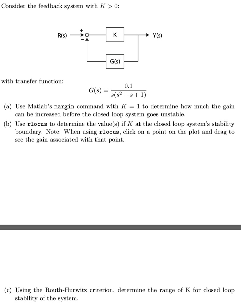 SOLVED: Consider the feedback system with K > 0: R(s) K Y(s) G(s) with ...