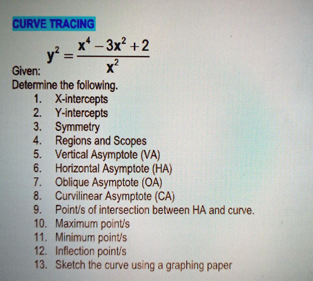 SOLVED:CURVE TRACING X 3x2 + 2 y2 Given: x2 Determine the following: 1 ...