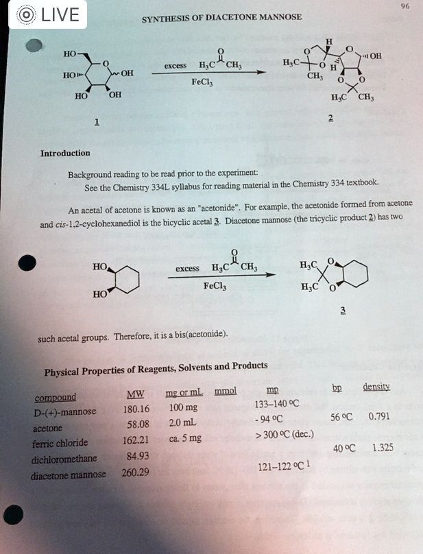 live synthesis of diacetone mannose ho 4 eclcc hc ch oh fc to chz hoe ...