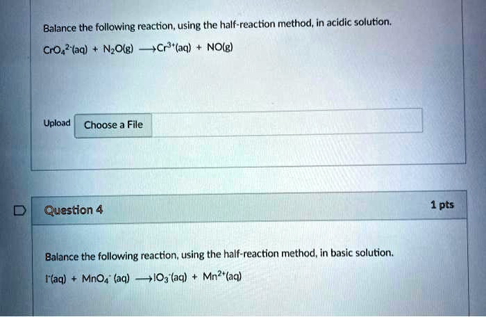 SOLVED: Balance the following reaction using the half-reaction method ...