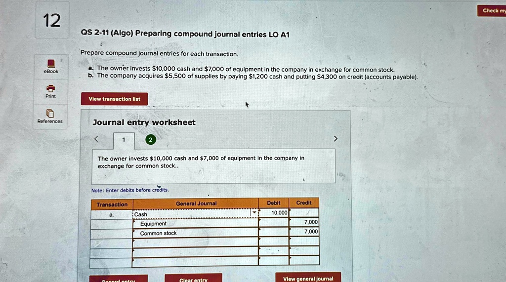 VIDEO solution: 12 QS 2-11 (Algo) Preparing compound journal entries LO ...
