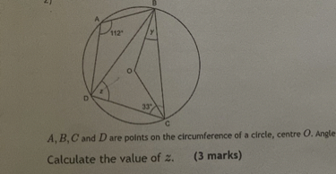 SOLVED: A, B, C and D are points on the circumference of a circle, centre O. Angle Calculate the ...