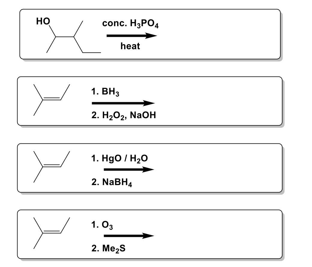 SOLVED: ? 1. BH3 2. H2O2, NaOH 1. HgO / H2O 2. NaBH4 1. O3 2. Me2 S