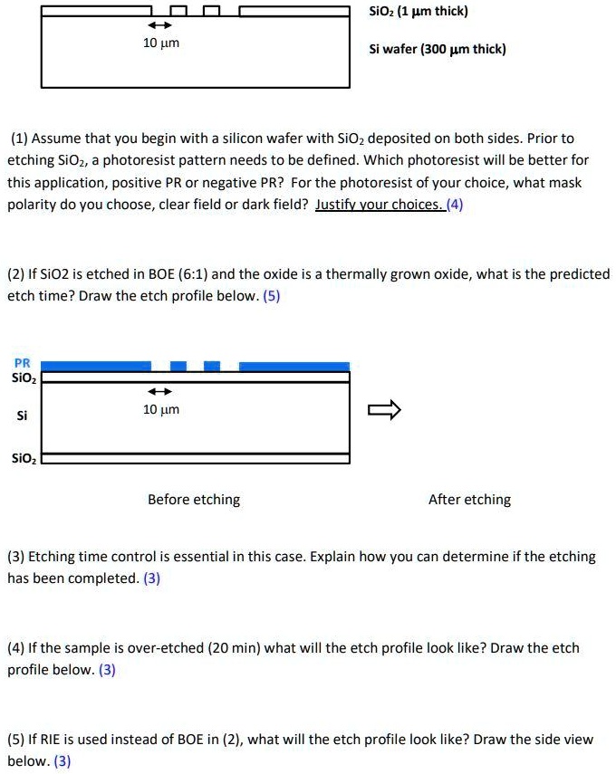 10 ?m SiO2 (1 µm thick) Si wafer (300 µm thick) (1) Assume that you begin with a silicon wafer ...