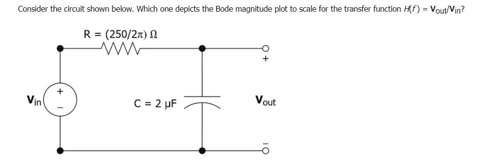 SOLVED: Consider the circuit shown below. Which one depicts the Bode magnitude plot to scale for ...