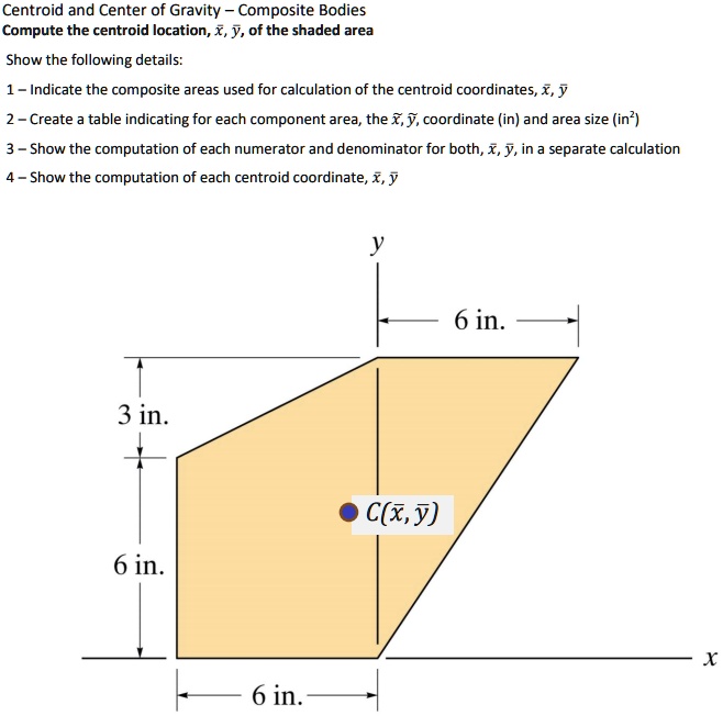 SOLVED: Centroid and Center of Gravity - Composite Bodies Compute the centroid location, x, y ...