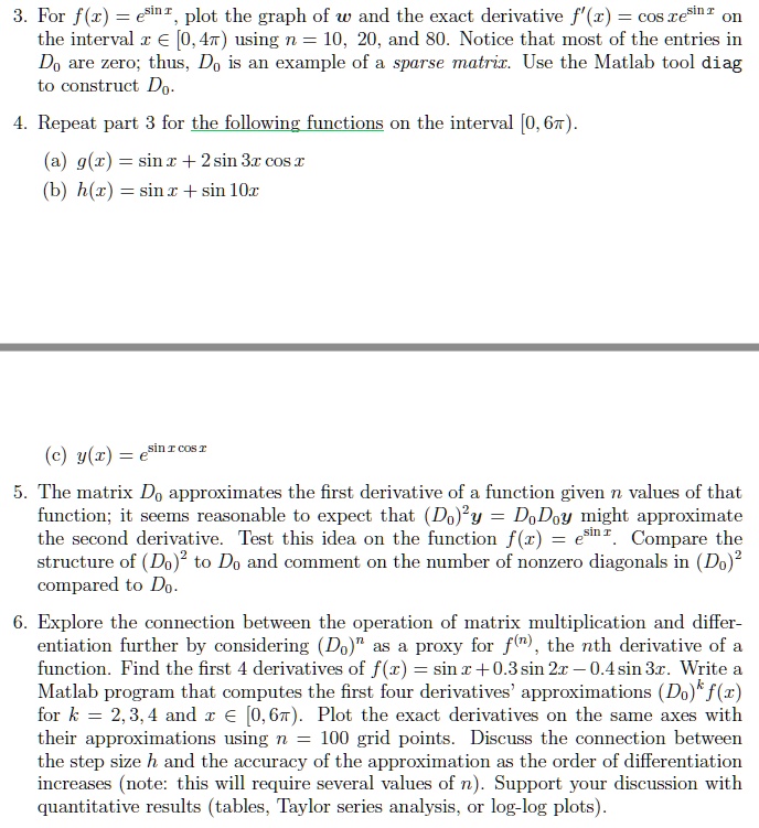 SOLVED:For f (x) esin 1 plot the graph of w and the exact derivative f' (x) cos cesinz 0n the ...