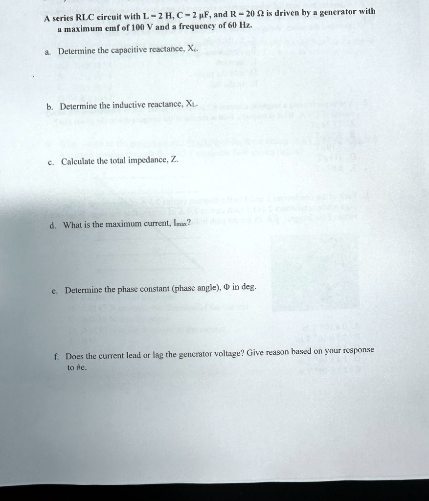 [GET ANSWER] a series rlc circuit with l 2 h c 2 f and r 20 omega is ...
