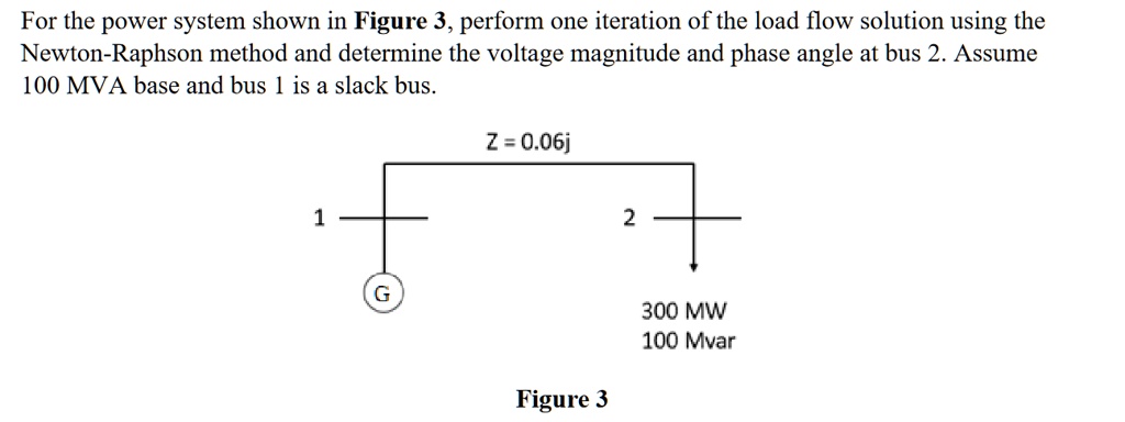 SOLVED: For the power system shown in Figure 3,perform one iteration of the load flow solution ...