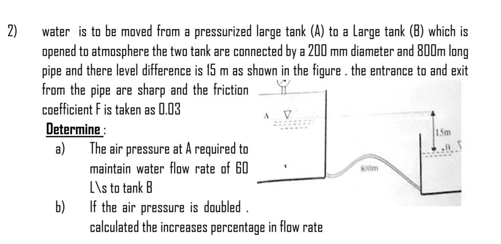 2) water is to be moved from a pressurized large tank (A) to a Large ...
