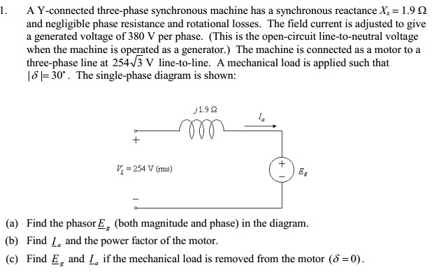 SOLVED: A Y-connected three-phase synchronous machine has a synchronous ...