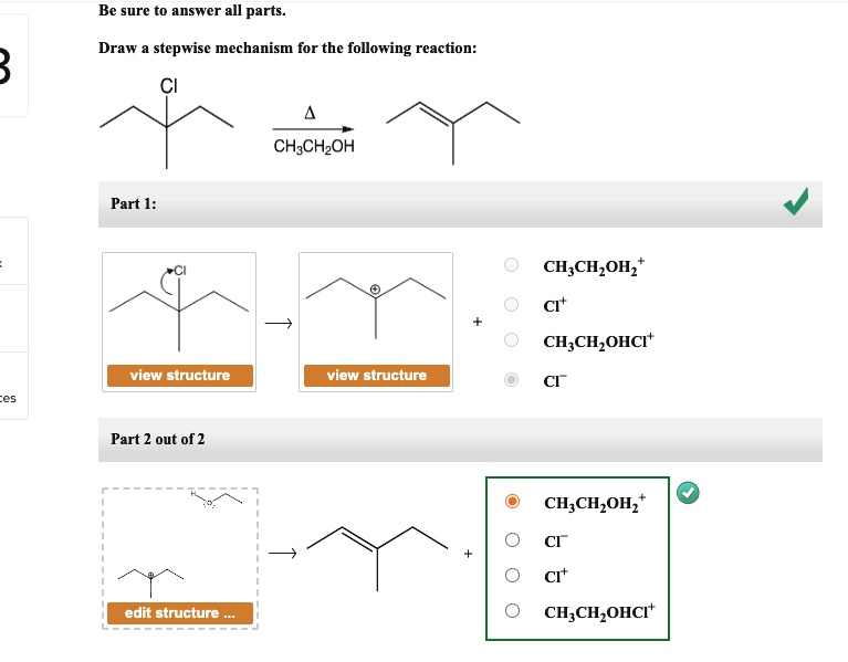 Be sure to answer all parts. Draw a stepwise mechanism for the following reaction: Cl Part 1: Cl ...