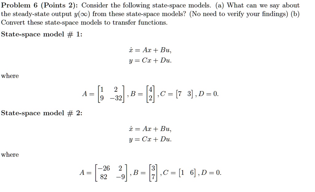 Problem 6 Points 2 Consider The Following State Space Models What Can
